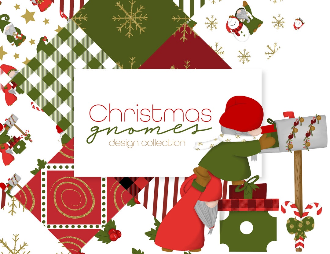 Christmas Gnomes Clipart Set, Digital Paper, Printable Paper Patterns ...