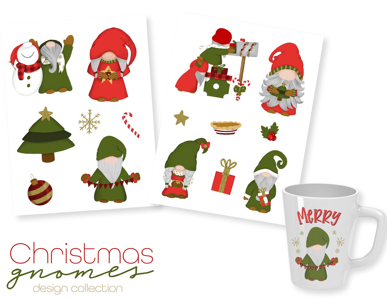 Christmas gnomes clipart set digital paper printable paper | Etsy