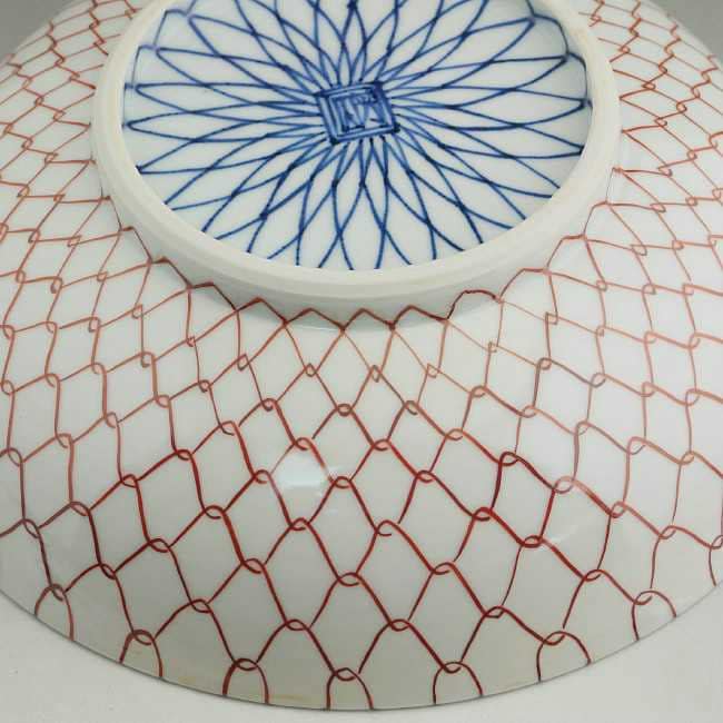 Big bowl Blue and Red meshwork design Houzan kiln made in | Etsy