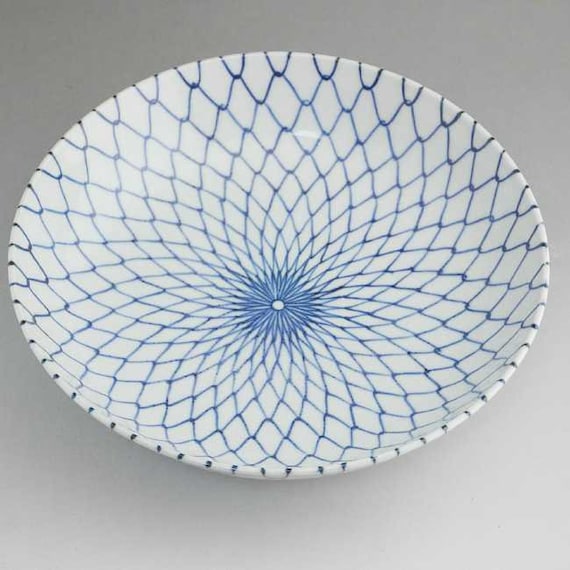 Big Bowl Blue and Red Meshwork Design Houzan Kiln Made in | Etsy