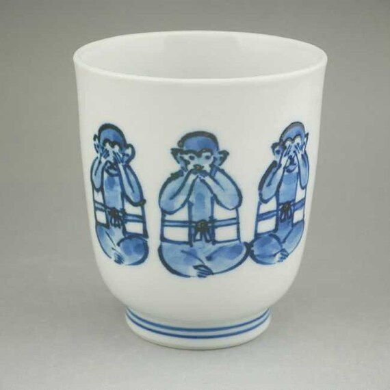 Three Monkeys Tea Cup Houzan Kiln Made in Japan Kyoto - Etsy Australia