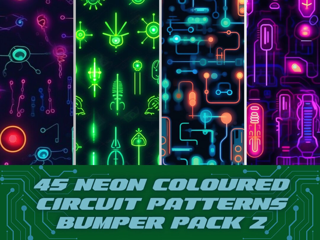 Hq Neon Circuit Board Seamless Patterns Pack 2 Unique Downloadable Paper Pack For Craft