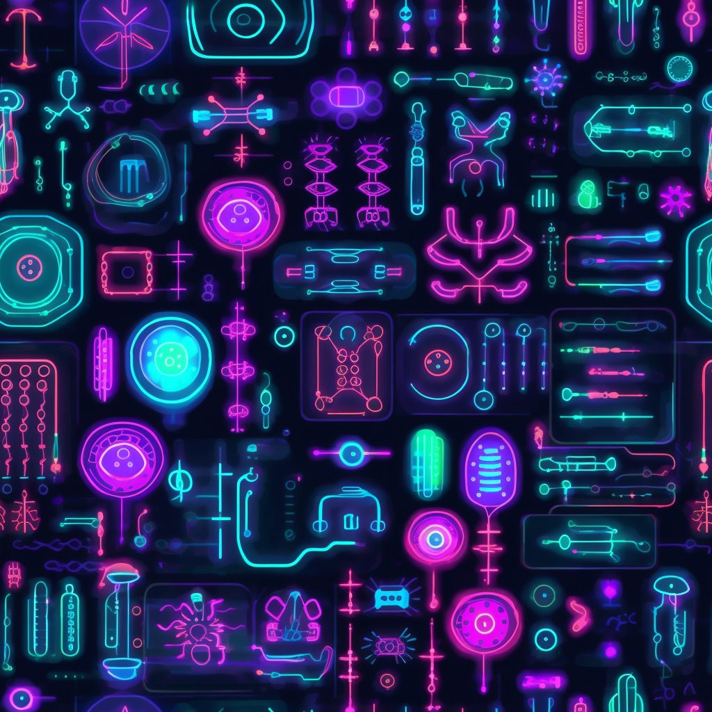 Hq Neon Circuit Board Seamless Patterns Pack 2 Unique Downloadable Paper Pack For Craft