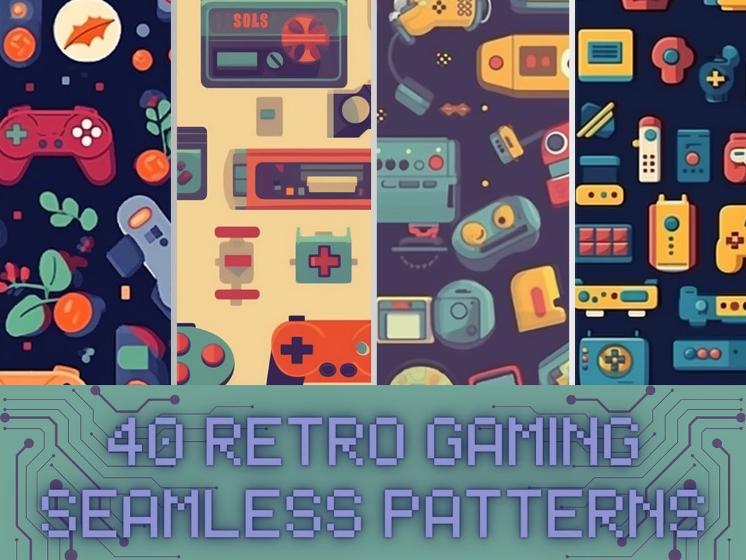 Retro Gaming Seamless Patterns: 80s Style Digital Paper (downloadable ...