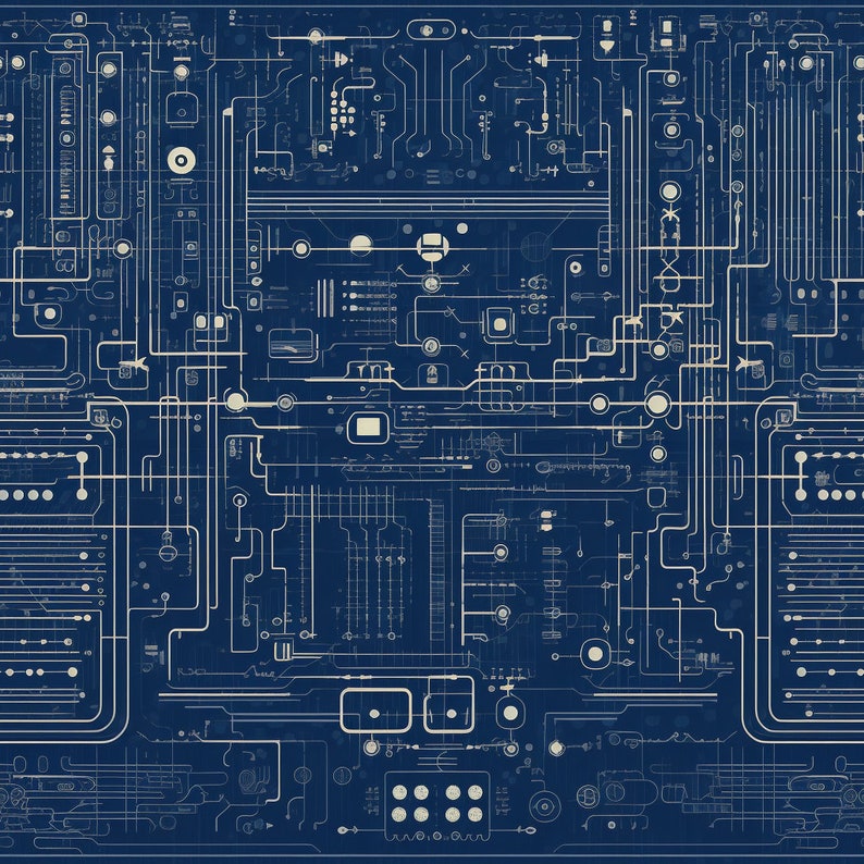 Computer Circuit Blueprints Seamless Patterns, Digital Download for ...