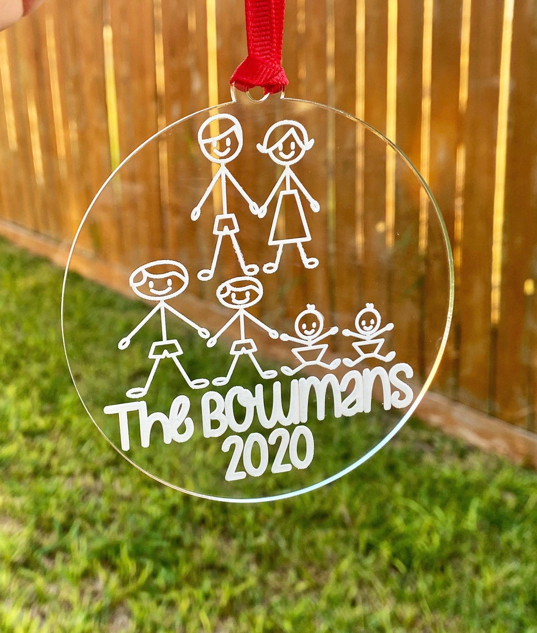 Laser Engraved Stick Figure Family Ornament - Etsy UK