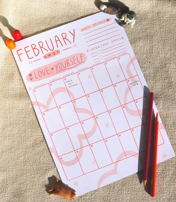 Cute Printable February 2021 Calendar Flower Themed Etsy