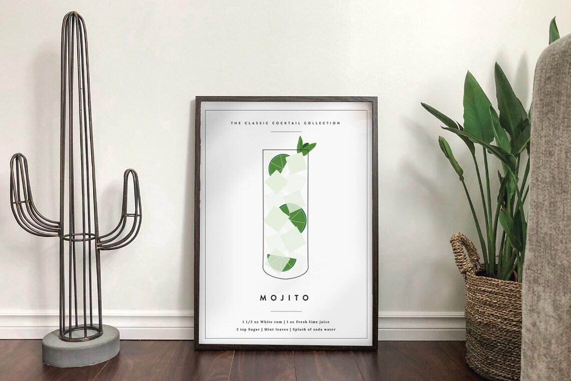 Mojito Cocktail Poster Vintage Print Drinks Artwork 30x40cm - Etsy