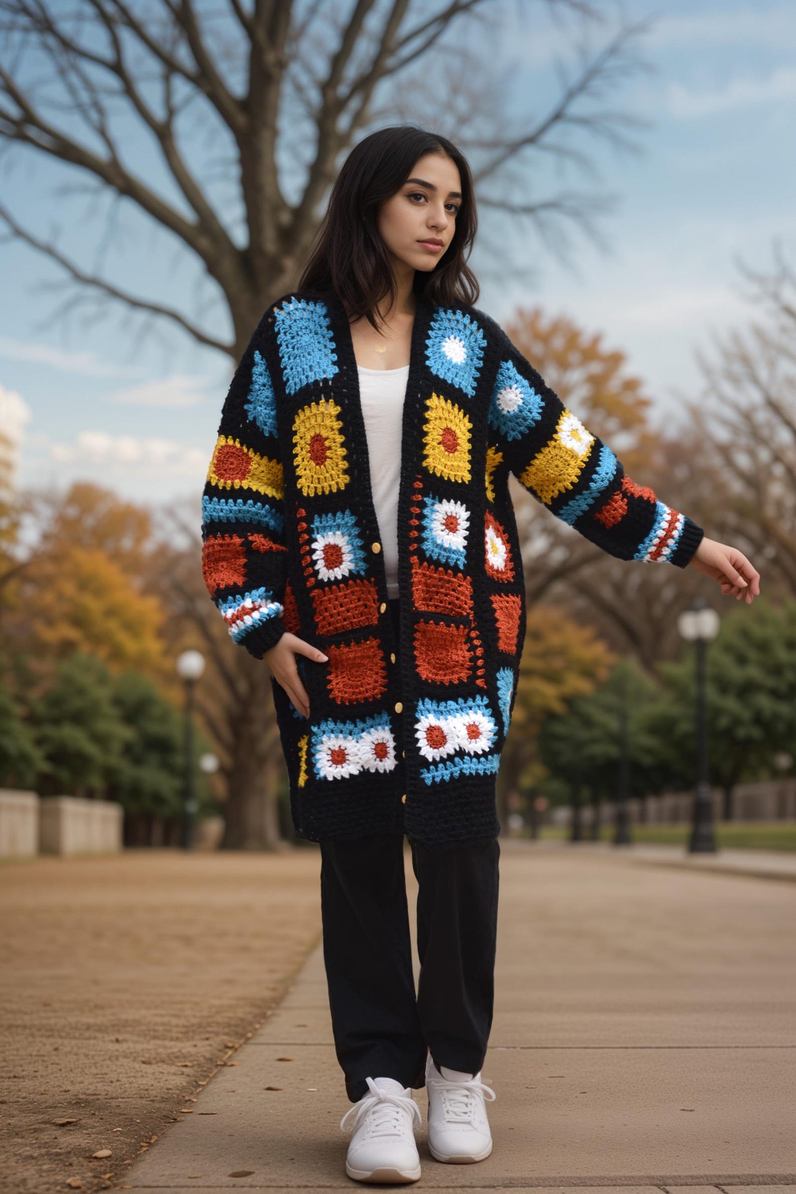 Granny Square Crochet Coat, Plus Size Sweater, Oversize Jacket, Knitted ...
