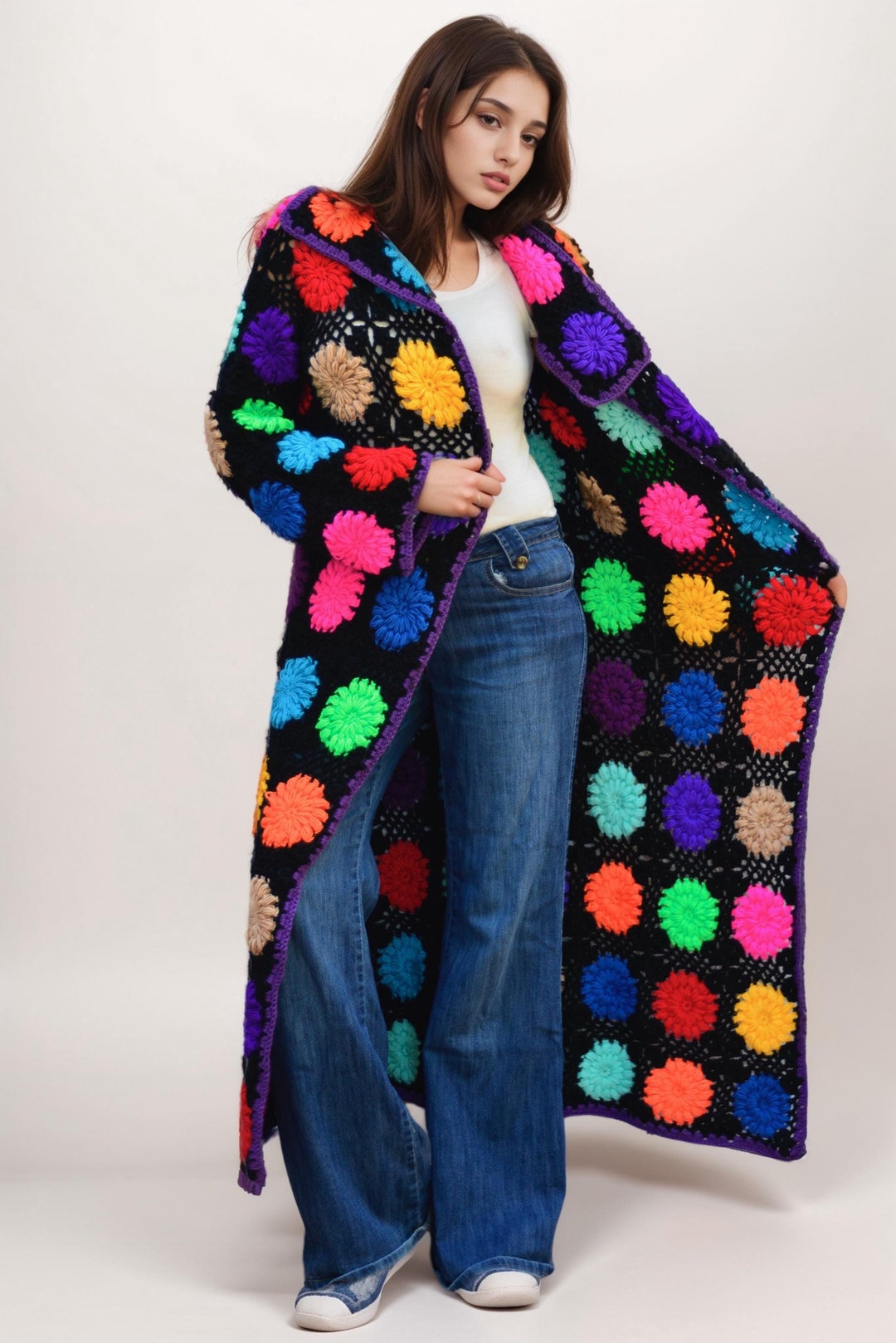 Boho Coat, Long Coat, Warm Coat, Colorful Coat, Women's Coat, Birthday ...