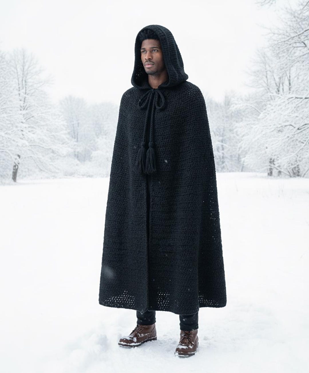 Mens Black Cloak, Full Circle Hooded Cloak, Winter Medieval Cloaks ...
