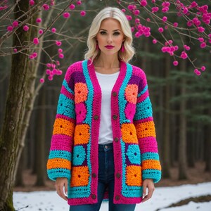 Neon Rave Women Outfit Jacket Festival Coat Women Hand Knit Wool Funky ...