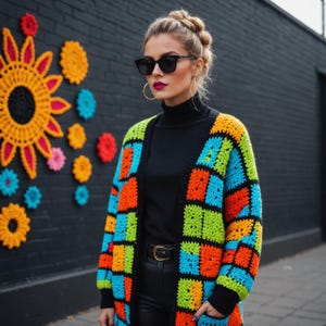 Neon Rave Women Outfit Jacket Festival Coat Women Hand Knit Wool Funky ...