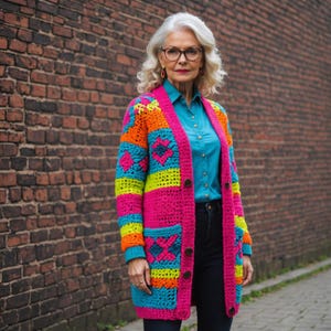 Neon Rave Women Outfit Jacket Festival Coat Women Hand Knit Wool Funky ...