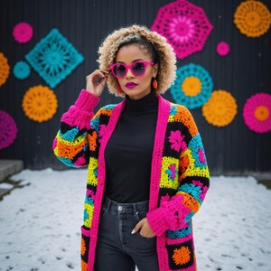 Neon Rave Women Outfit Jacket Festival Coat Women Hand Knit Wool Funky ...