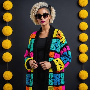 Neon Rave Women Outfit Jacket Festival Coat Women Hand Knit Wool Funky ...