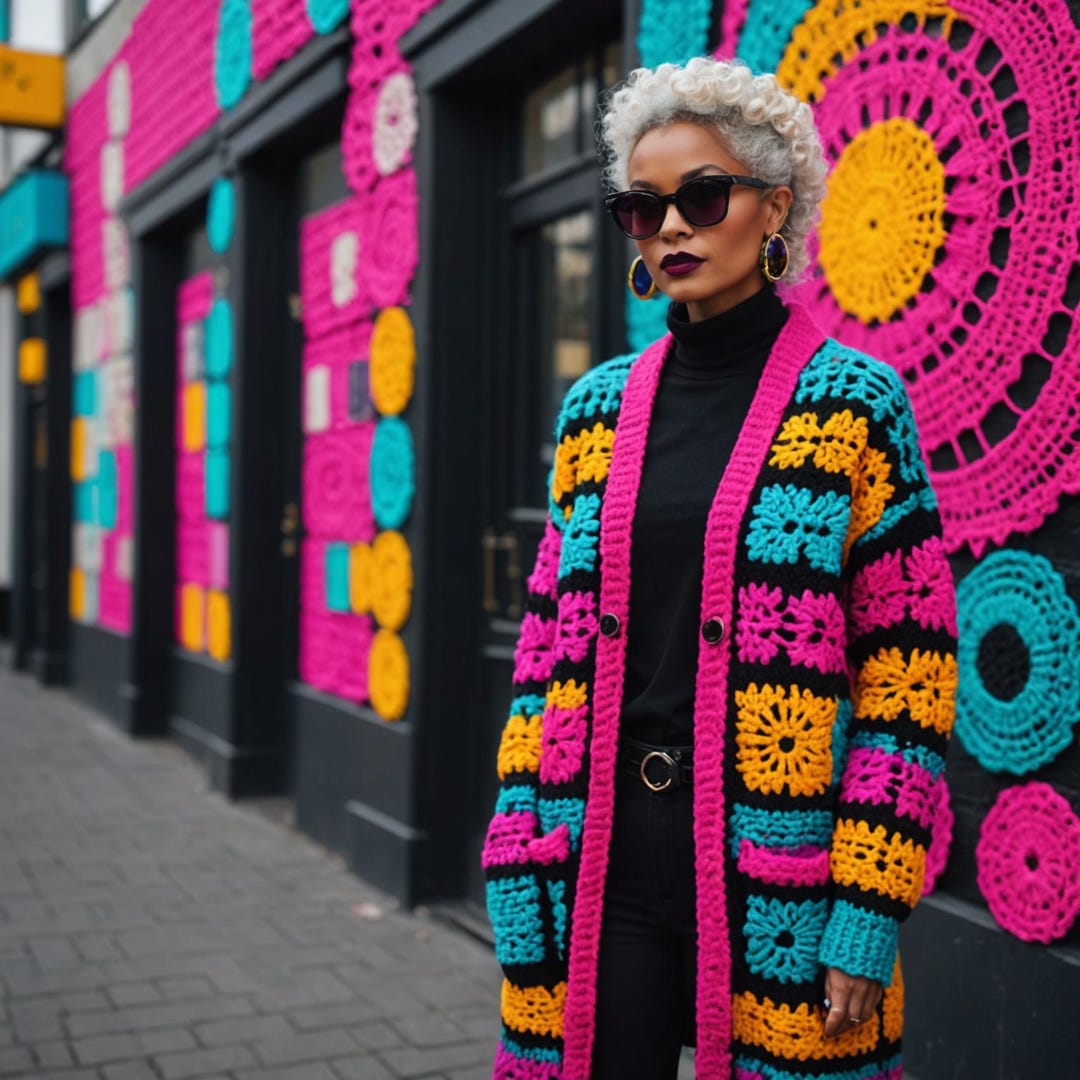 Neon Rave Women Outfit Jacket Festival Coat Women Hand Knit Wool Funky ...