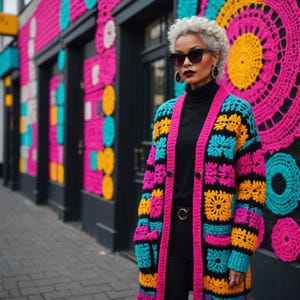 Neon Rave Women Outfit Jacket Festival Coat Women Hand Knit Wool Funky ...