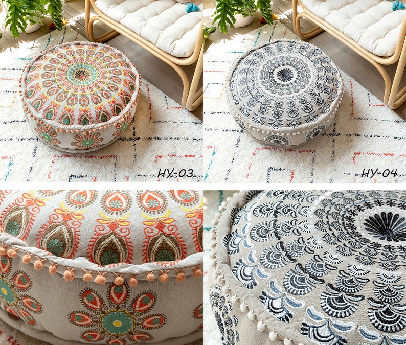 STUFFED Ottoman Pouf Indian Embroidery Handmade Pouf Footstool - Etsy