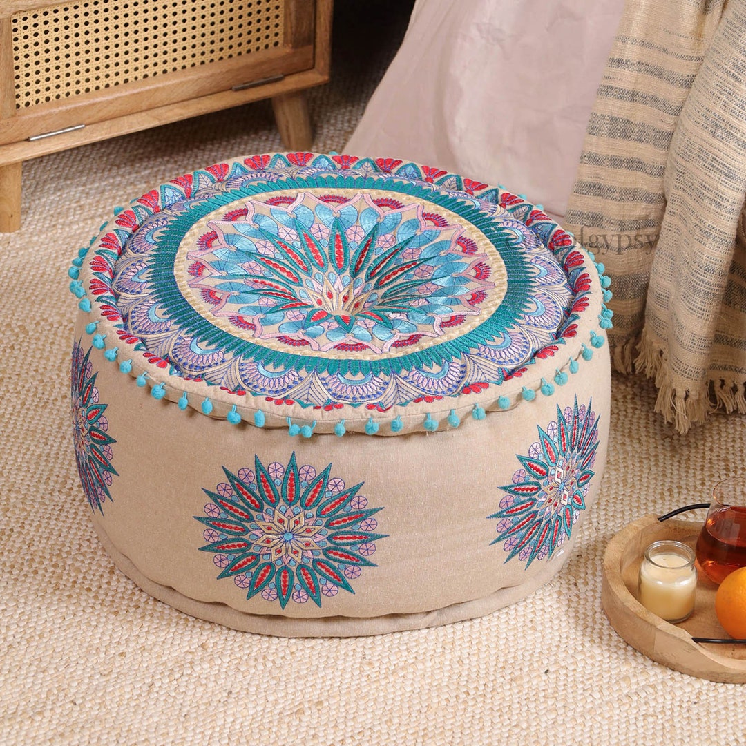 Purple Handmade Ottoman Pouf Indian Embroidered Pouf Footrest Christmas ...