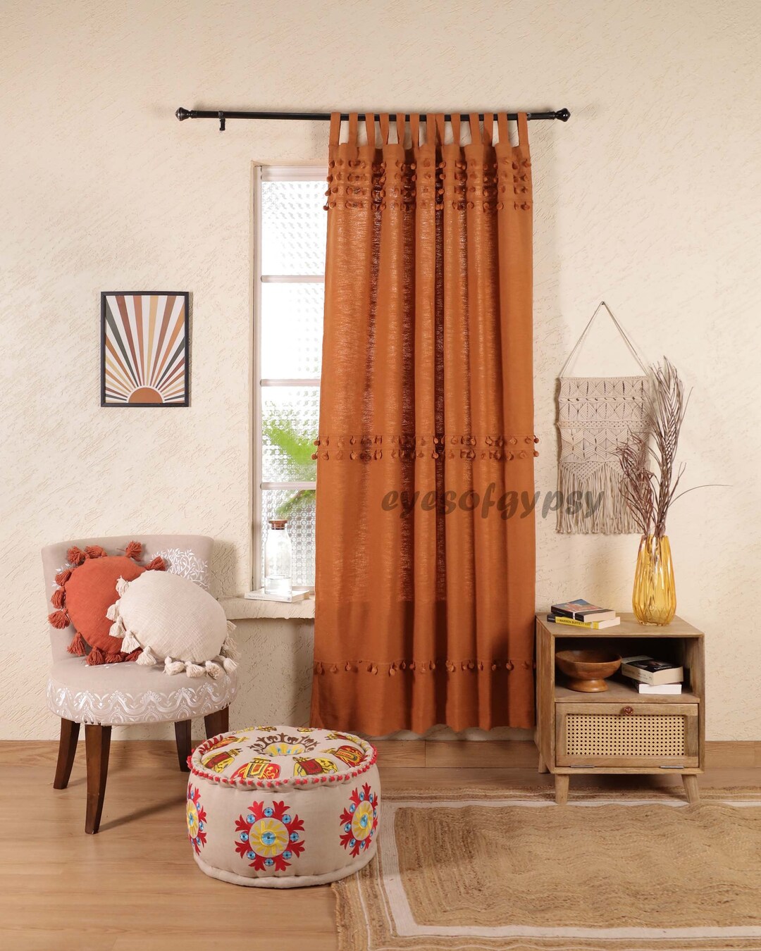 Rust Handmade Curtains Pom Poms Window Curtain Personalized Gift ...