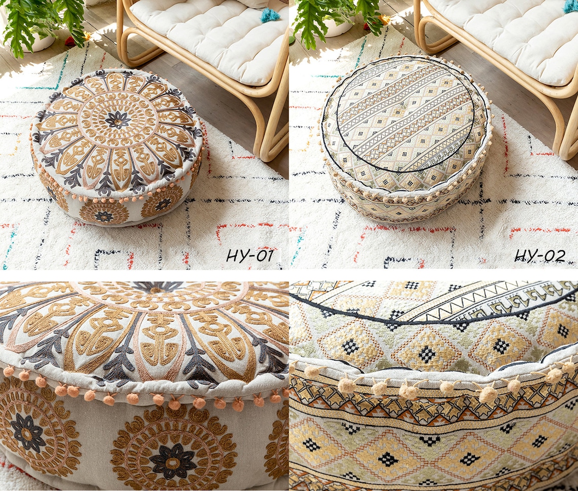 STUFFED Ottoman Pouf Indian Embroidery Handmade Pouf Footstool - Etsy