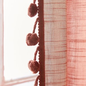 Rust Handmade Curtains Pom Poms Window Curtain Personalized - Etsy