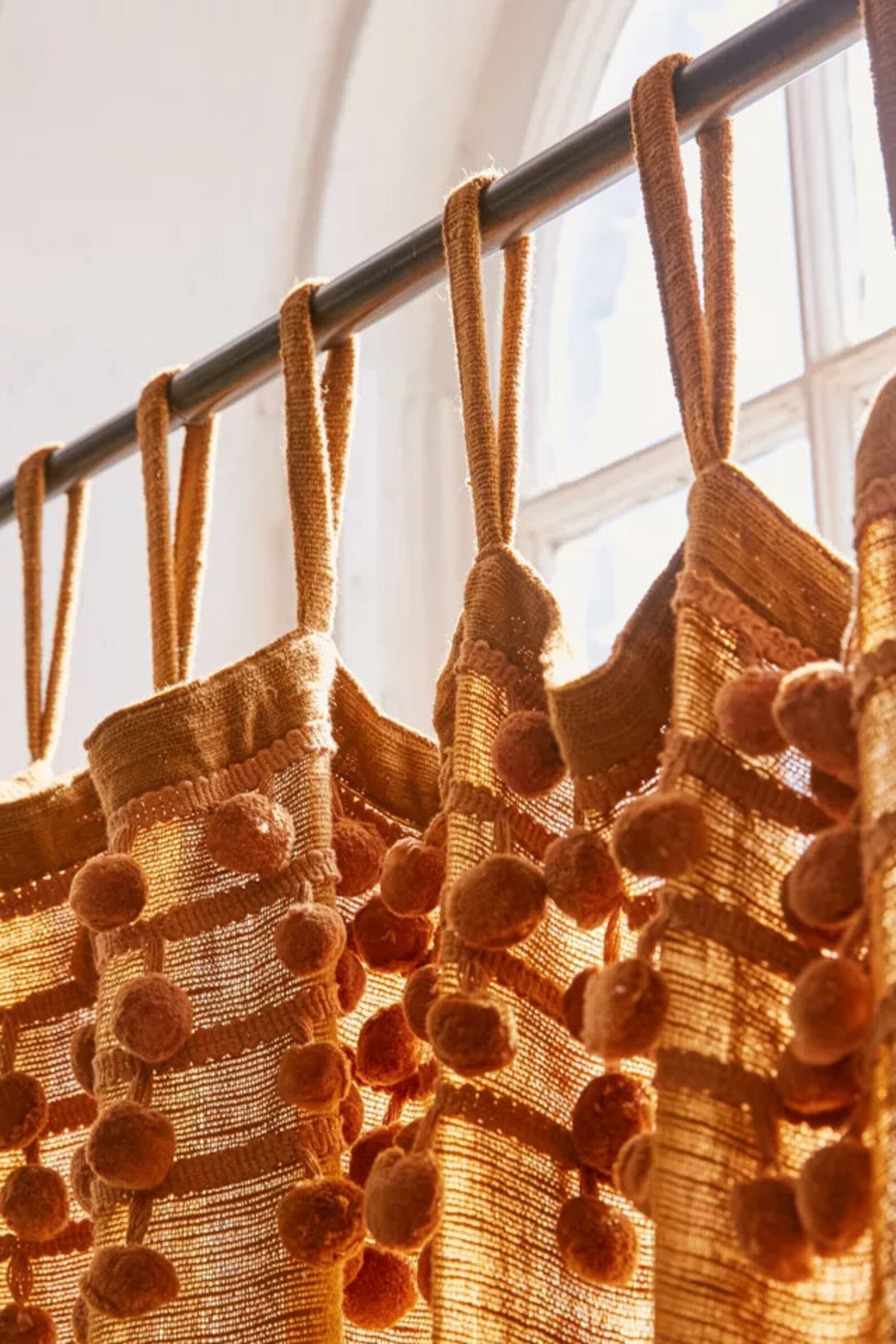 Rust Handmade Curtains Pom Poms Window Curtain Personalized - Etsy