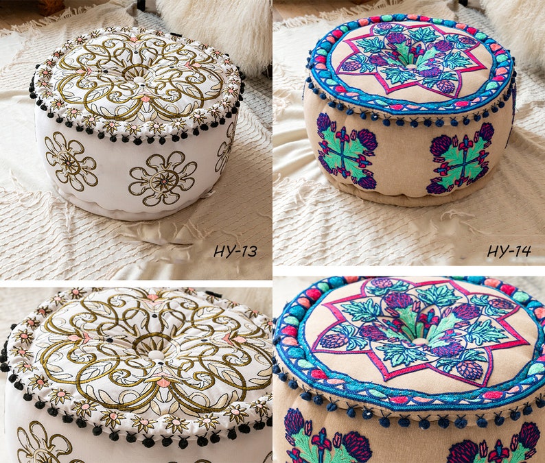 STUFFED Ottoman Pouf Indian Embroidery Handmade Pouf Footstool - Etsy
