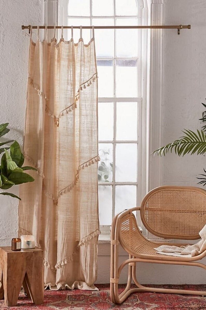 Natural Handmade Tassels One Panel Curtain Fringes Curtain - Etsy