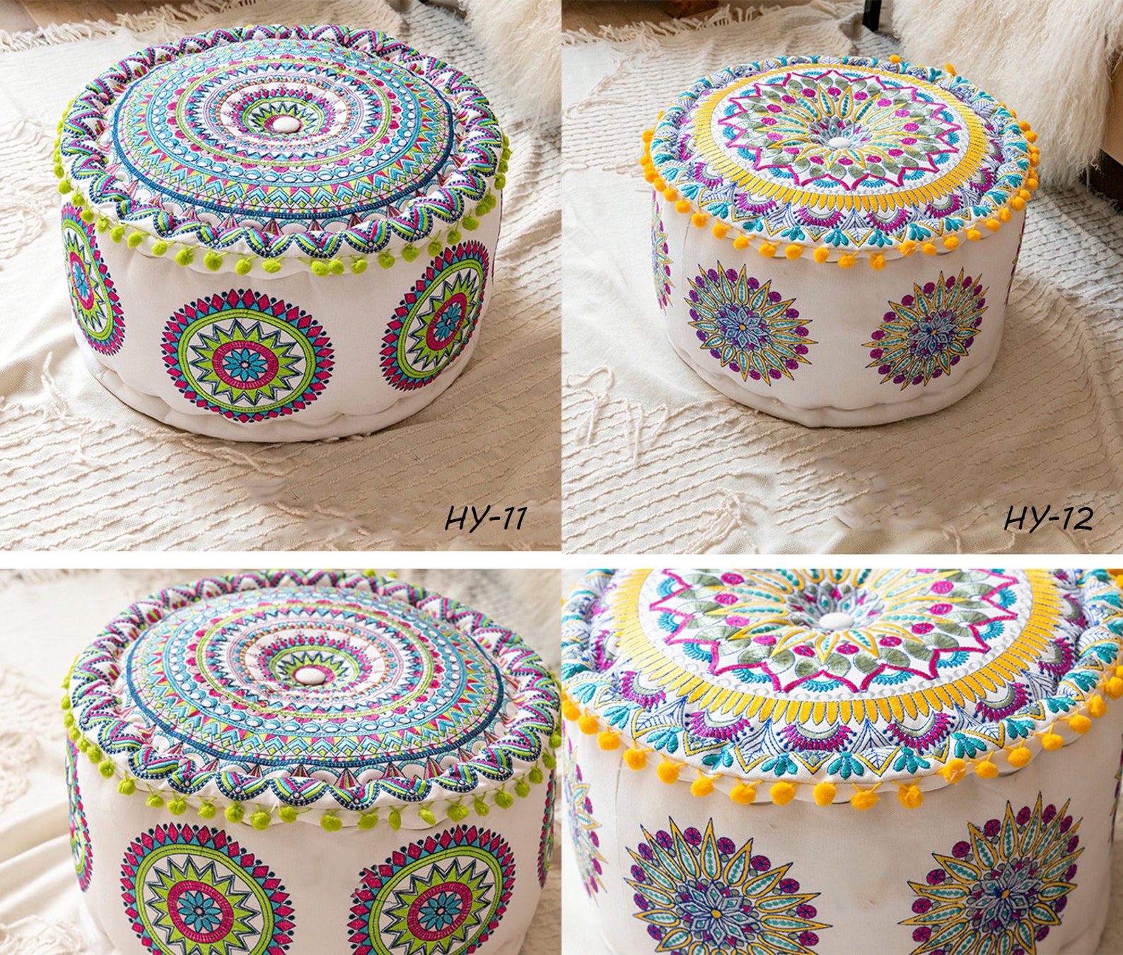 STUFFED Ottoman Pouf Indian Embroidery Handmade Pouf Footstool ...