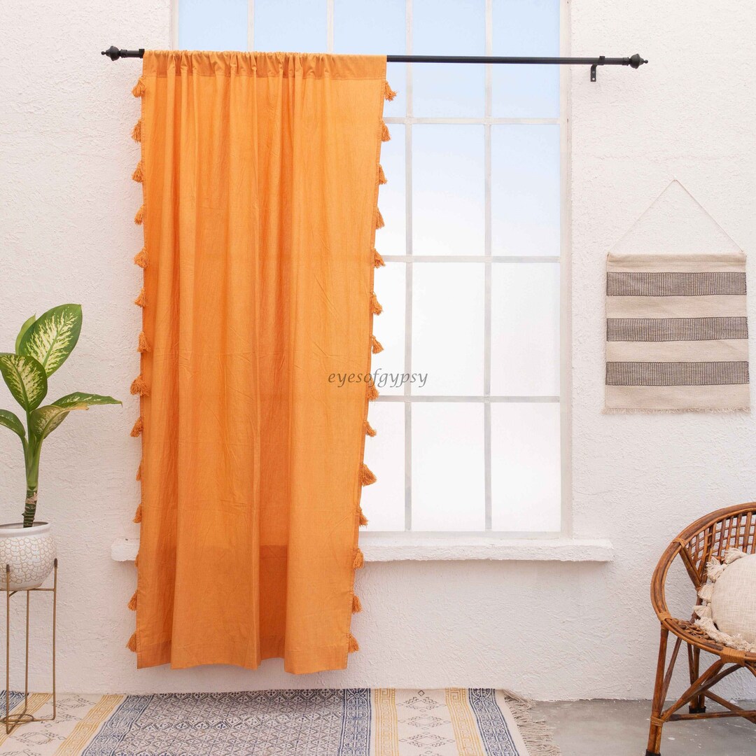 Honey Handmade Tassels One Panel Curtain Terracotta Fringes Curtain ...