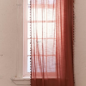 Rust Handmade Curtains Pom Poms Window Curtain Personalized - Etsy