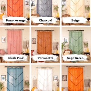 Boho Organic Cotton Drapery Burnt Orange Curtain Semi Sheer Curtains ...
