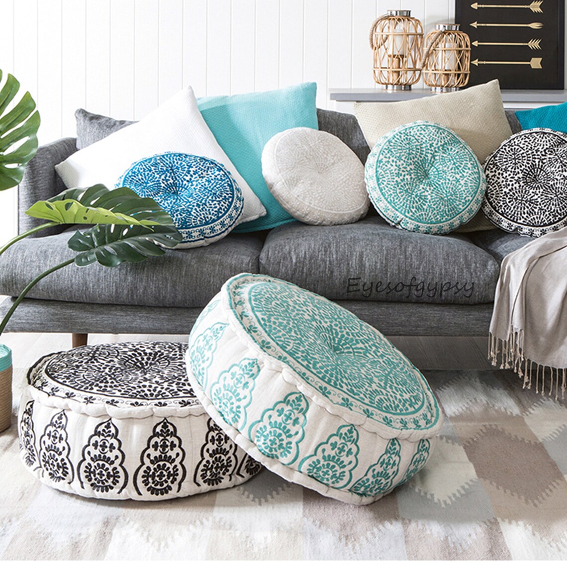 STUFFED Ottoman Pouf Indian Embroidery Handmade Pouf Footstool - Etsy