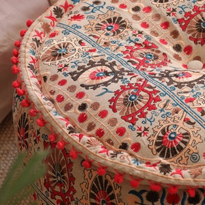 Orange Stuffed Ottoman Pouf Storage Stool Embroidered Pouf Ottoman ...
