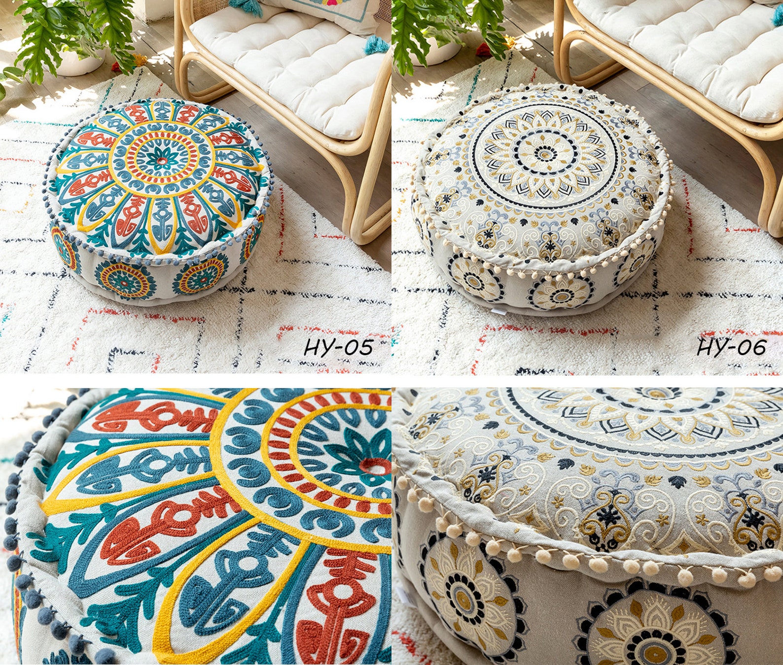 STUFFED Ottoman Pouf Indian Embroidery Handmade Pouf Footstool - Etsy