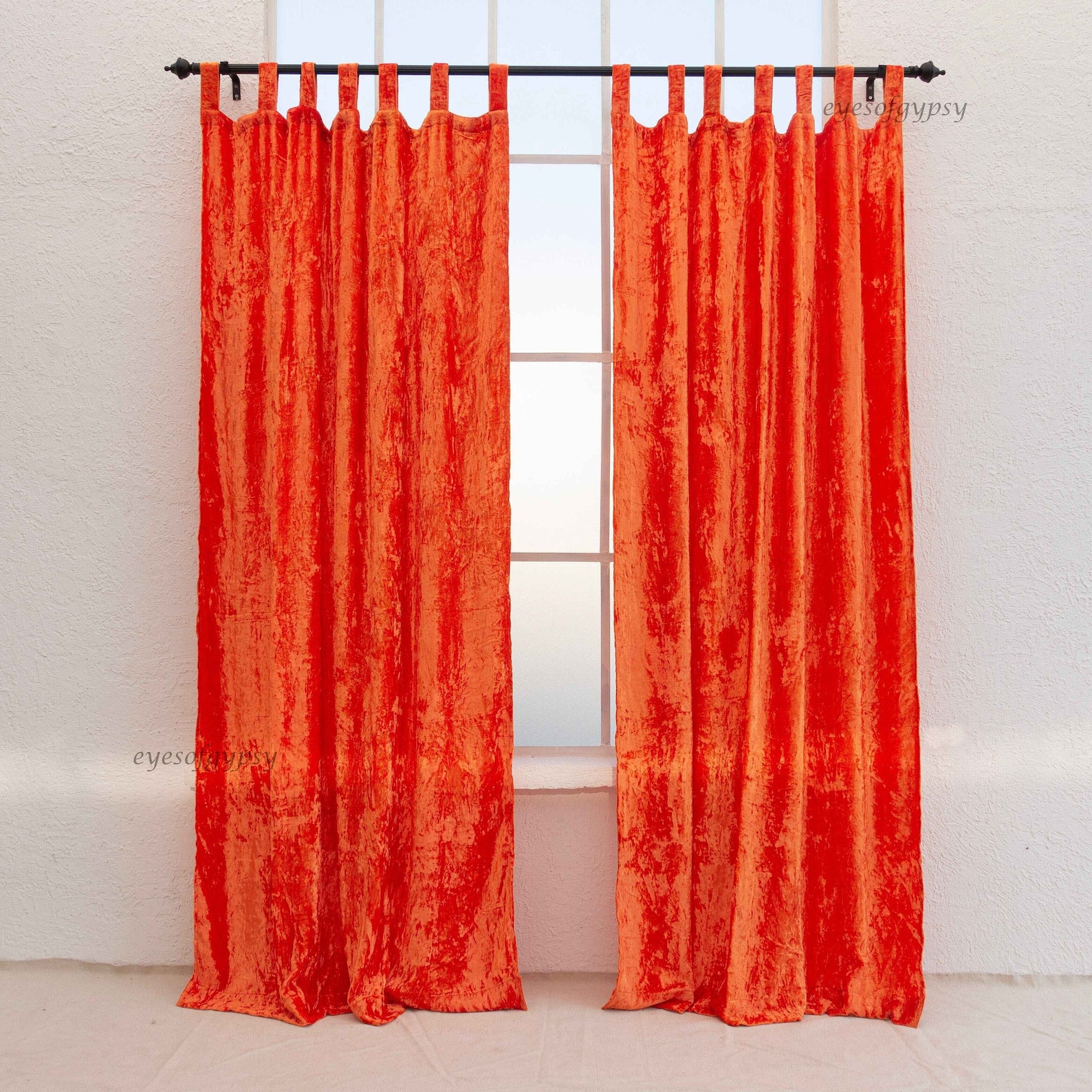 Orange Luxury Velvet Curtain Bohemian Velvet Curtain Window Curtain ...