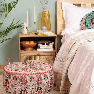 Orange Stuffed Ottoman Pouf Storage Stool Embroidered Pouf Ottoman ...