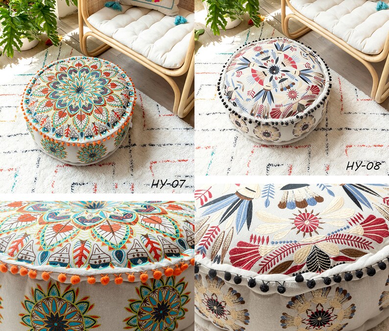 STUFFED Ottoman Pouf Indian Embroidery Handmade Pouf Footstool - Etsy