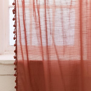 Rust Handmade Curtains Pom Poms Window Curtain Personalized - Etsy