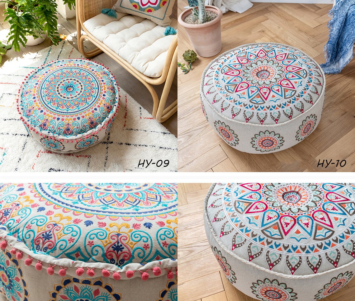 STUFFED Ottoman Pouf Indian Embroidery Handmade Pouf Footstool - Etsy