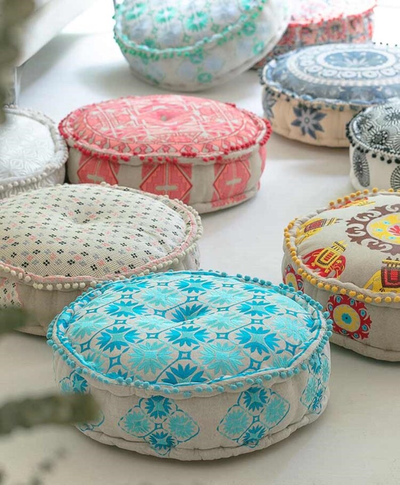 Ottoman Pouf Embroidered Pouf STUFFED Handmade Footstool - Etsy
