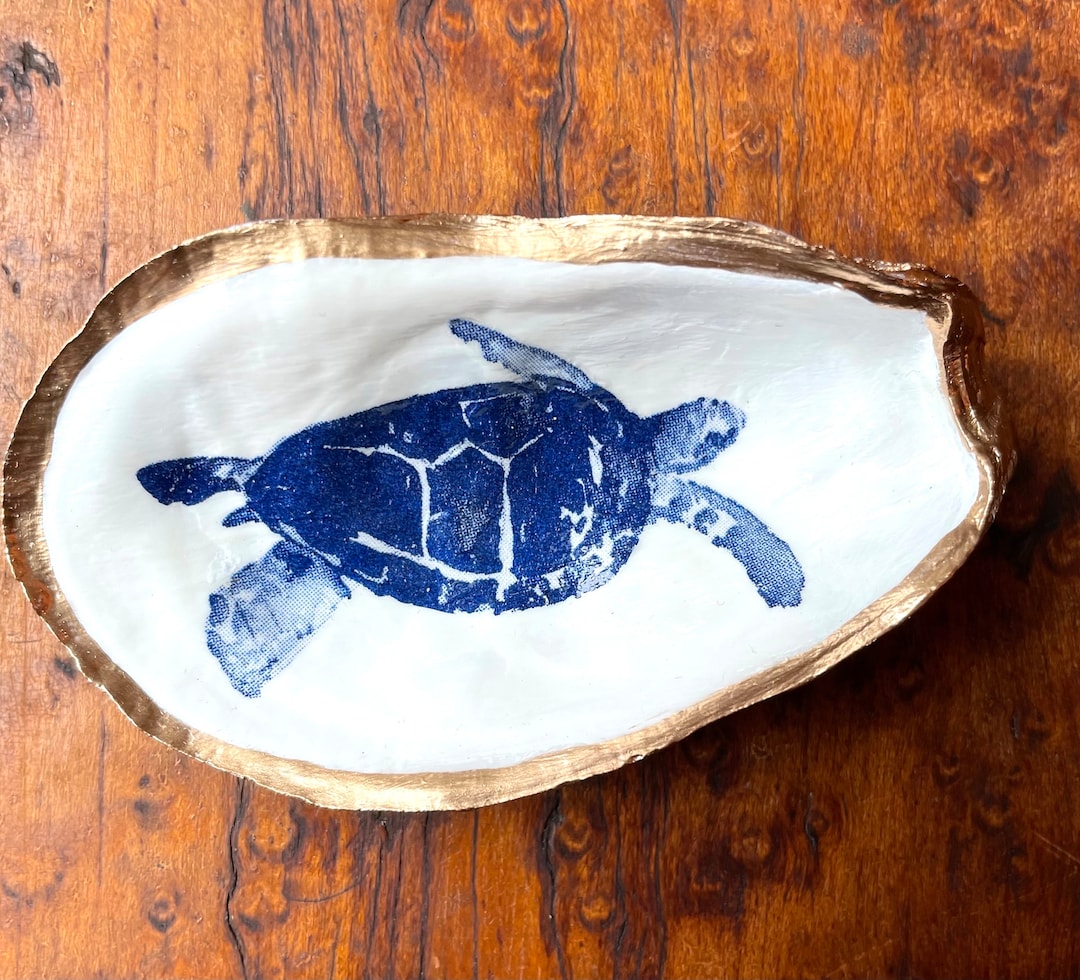 Maine Made Blue Turtle Oyster Shell Jewelry Dish - Etsy