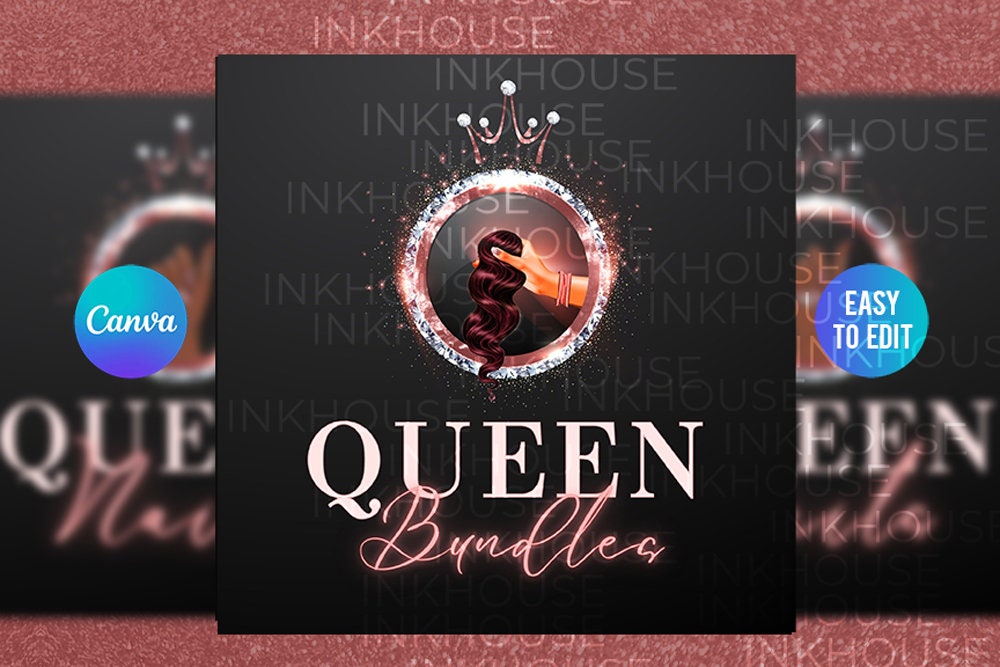 DIY LOGO Editable Canva Template Queen Bundles Design Luxury Beauty and Hair Logo hairstylist ...