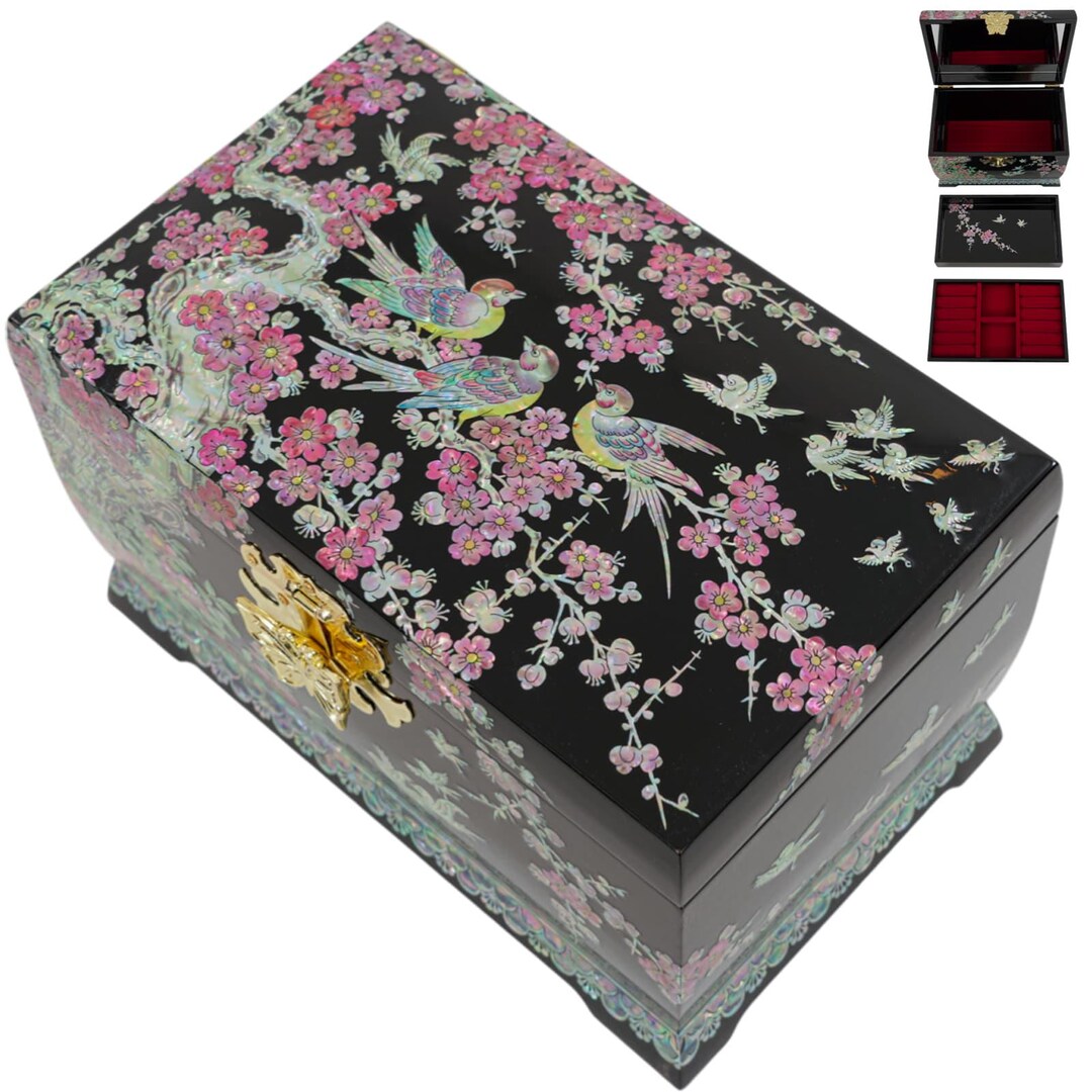 FEBRUARY MOUNTAIN Luxury Jewelry Box With Mother of Pearl Inlay, Cherry ...