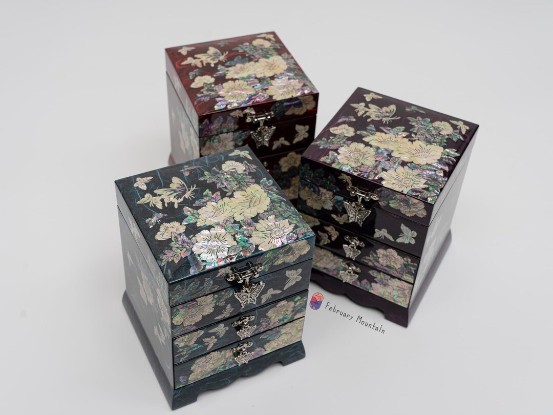 February Mountain Mother of Pearl Wooden Square Jewelry Storage Box - Etsy
