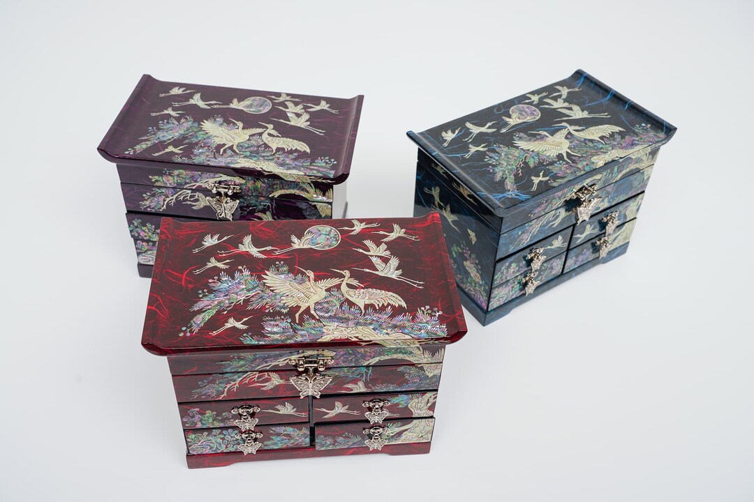 February Mountain Mother of Pearl Jewelry Box With 4 Drawers Gifts for ...