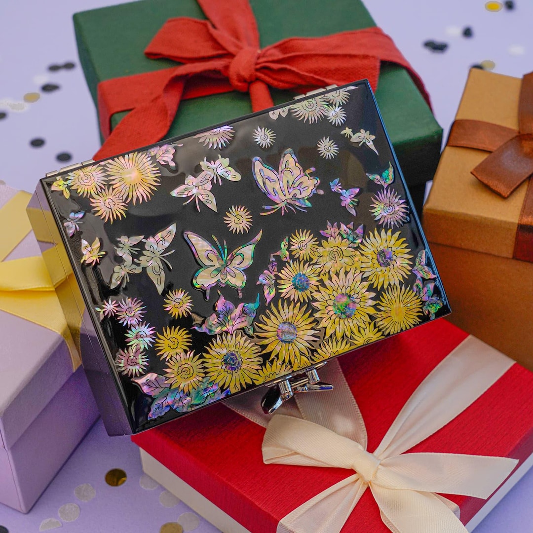 FEBRUARY MOUNTAIN Mother of Pearl Box With Ring Tray Sunflower Gifts ...
