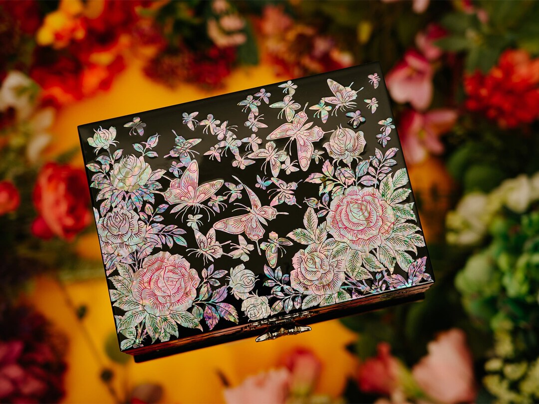February Mountain Mother of Pearl Jewelry Box - Two Layer Jewelry ...